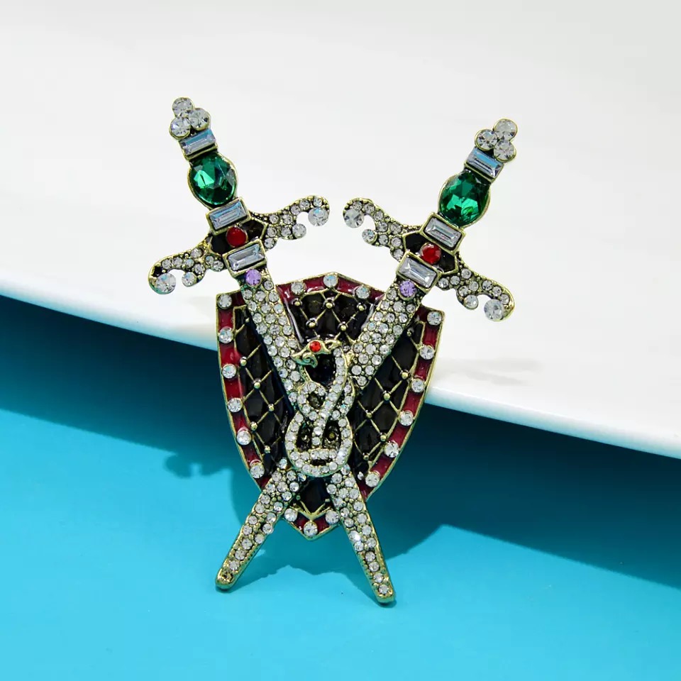Rhinestone Sword & Shield Brooch – Tooshup
